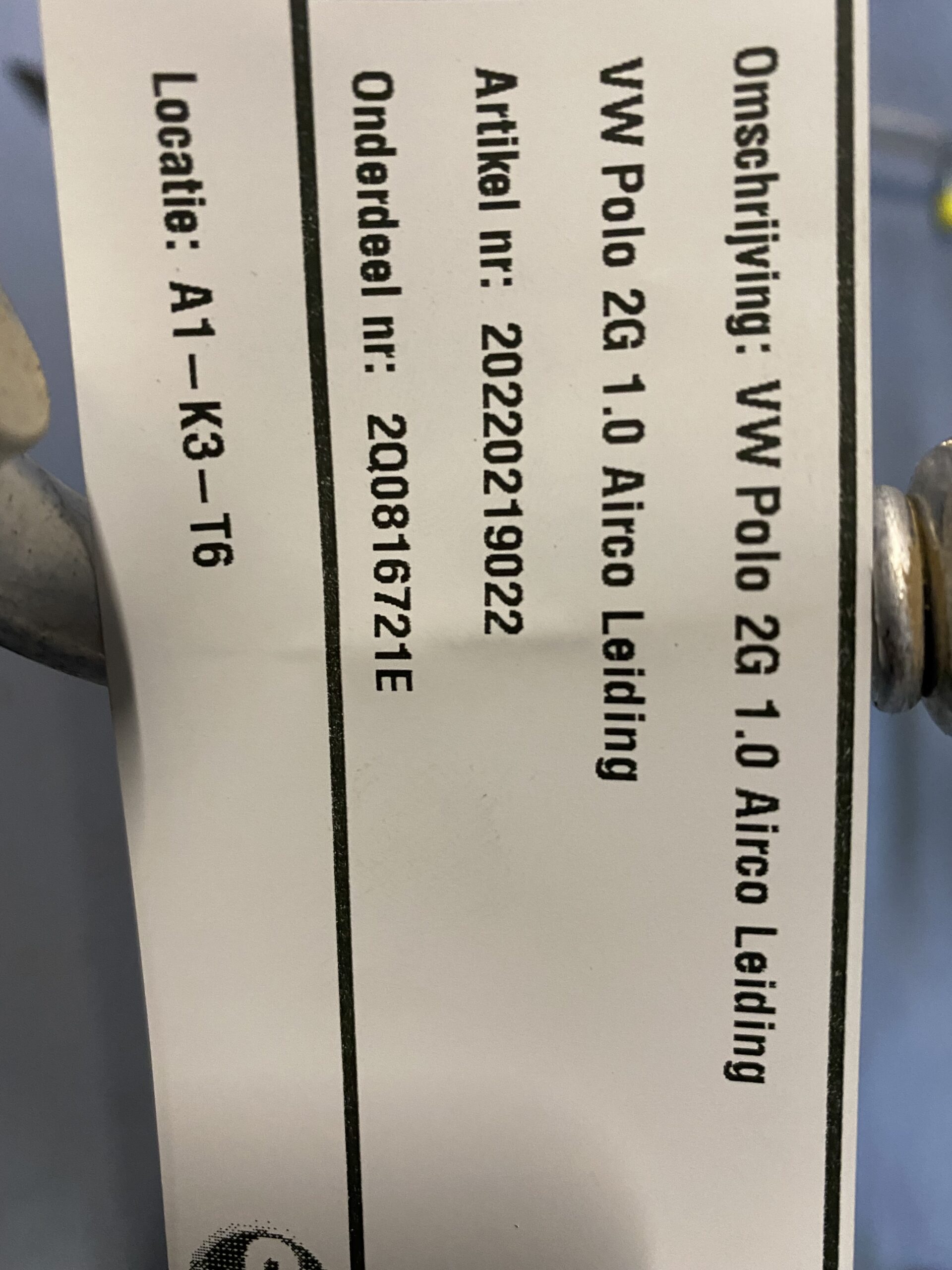 VW Polo 2G Airco Pipe 2Q0816721E