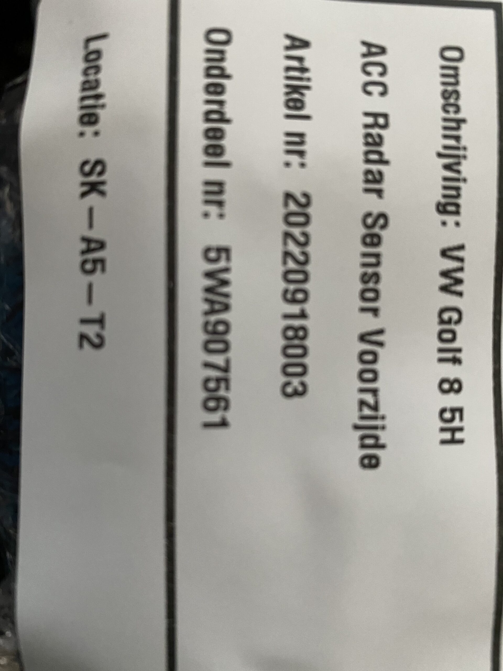 VW Golf 8 5H Radar Sensor Front New 5WA907561