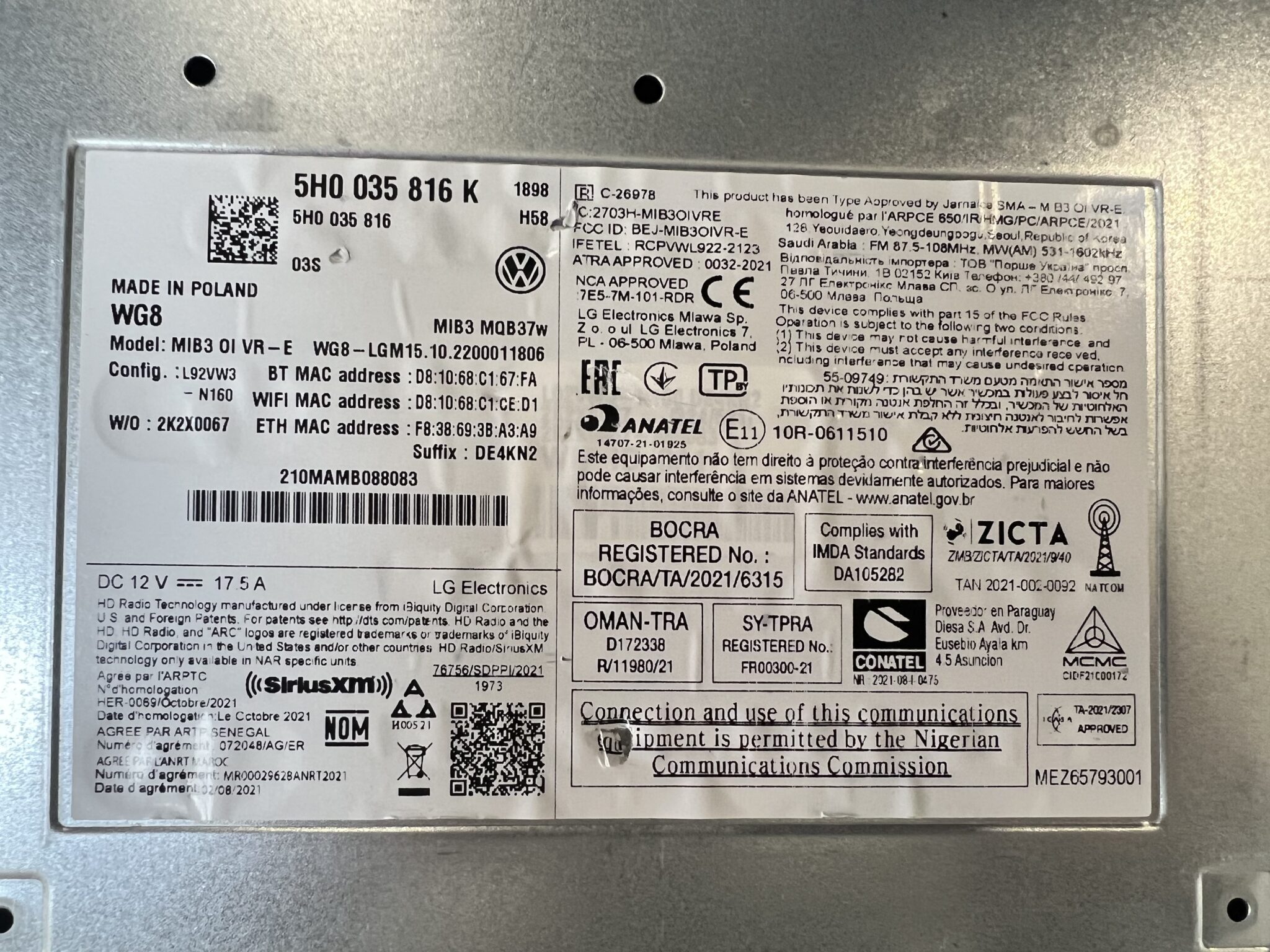 VW Golf 8 Multimedia unit 5H0035816K